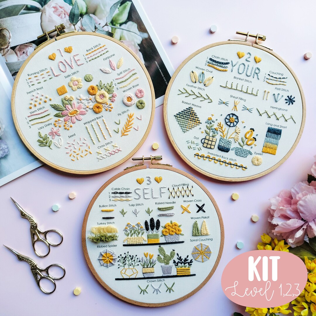 Triple Embroidery Beginner Kit: Floral Linen Fabric, Video Tutorial - Etsy