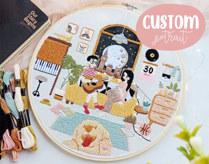 Custom Embroidery Portrait Personalized Gift for Her Couple - Etsy