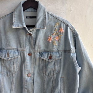 Flower Embroidery Pattern for Denim Jacket for Beginner + Video ...