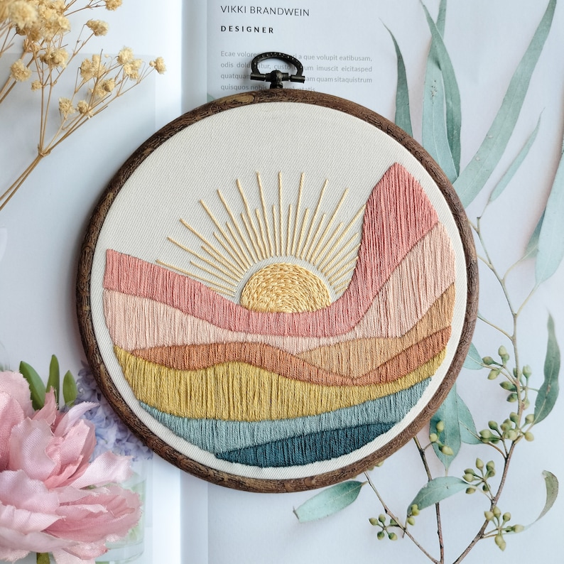 Embroidery Kit Mountains Sunrise Beginner Easy, Modern, Fuunny + Video ...