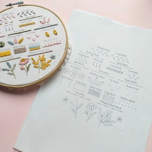 Basic Embroidery Stitch Sampler Beginner Embroidery Design, Printed ...