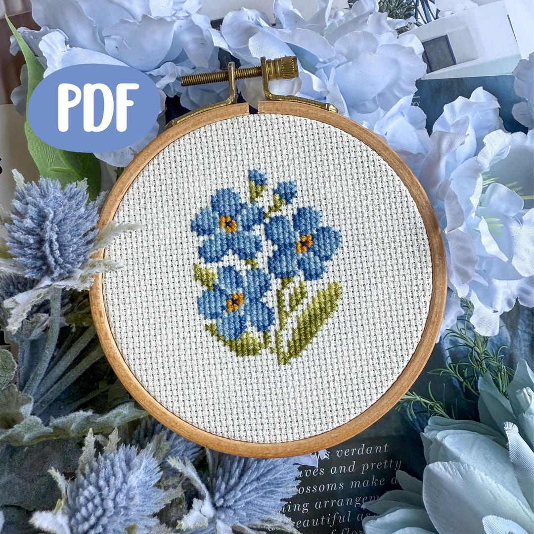 Forget-me-not Cross Stitch Pattern: Easy Botanical Flower Design (PDF ...