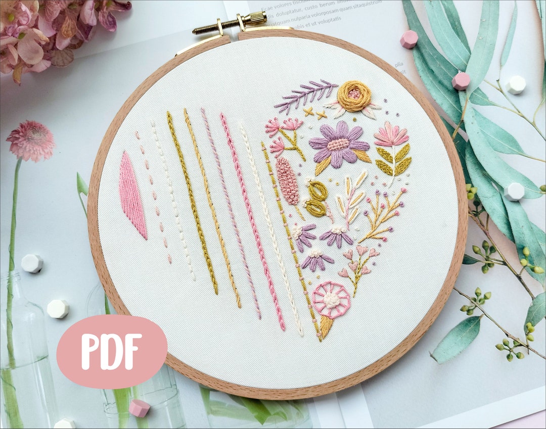 Beginner Love Embroidery PDF Pattern, Learning, Basic Stitches Tutorial ...