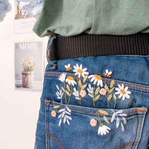 Daisy Flower Embroidery Pattern for Jeans: Beginner DIY (PDF Pattern ...