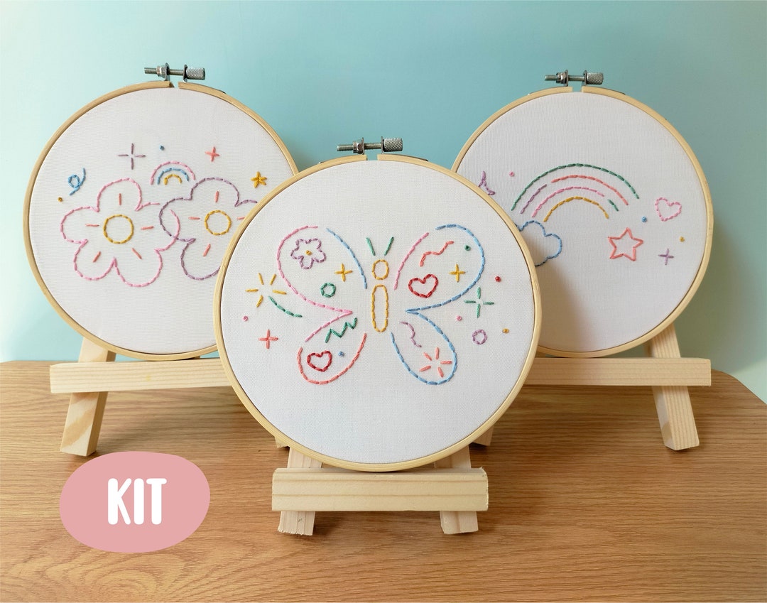 Triple Embroidery KIT for KIDS, Beginner Embroidery KIT, Gift, Sewing ...
