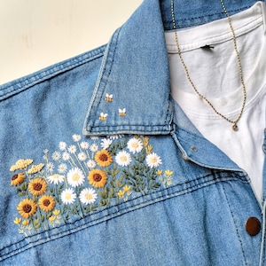 Floral Embroidery Pattern: Sunflower & Daisy Jeans Jacket (PDF Pattern ...