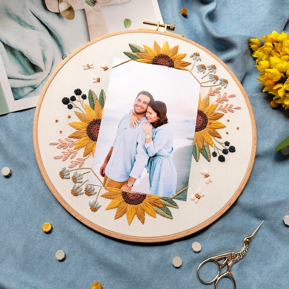 Embroidery KIT Sunflower Frame for Beginner Modern Funny Video Tutorial Etsy