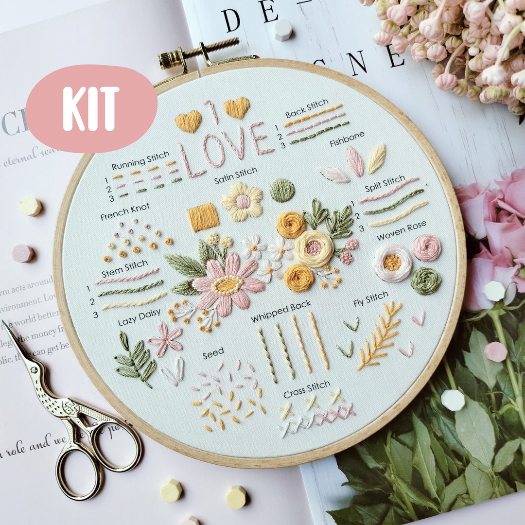 Beginner Embroidery KIT, Flower, Hand Embroidery Learning, How to Start ...