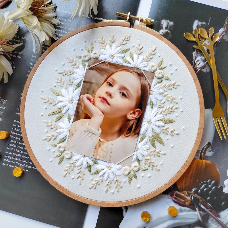Embroidery KIT Romantic Flower Frame for Beginner, Modern + Video ...