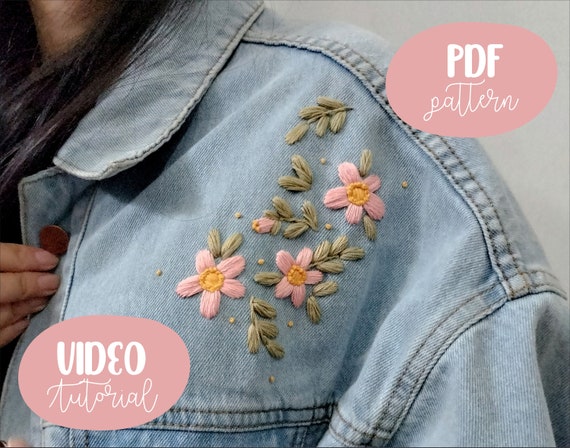 Flower Embroidery Pattern for Denim Jacket for Beginner - Etsy