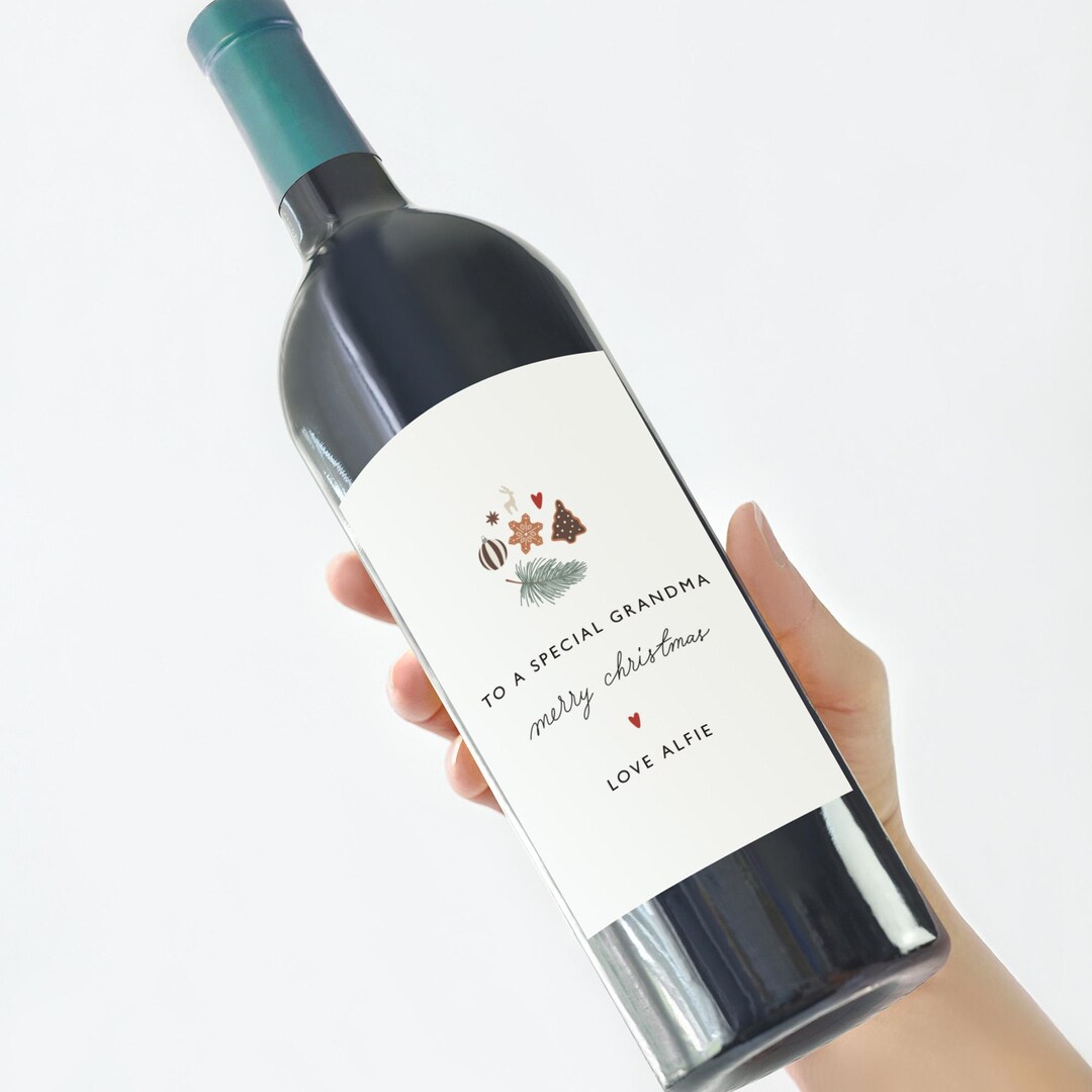 Personalised Christmas Wine Bottle Label for Grandma – Custom Festive ...