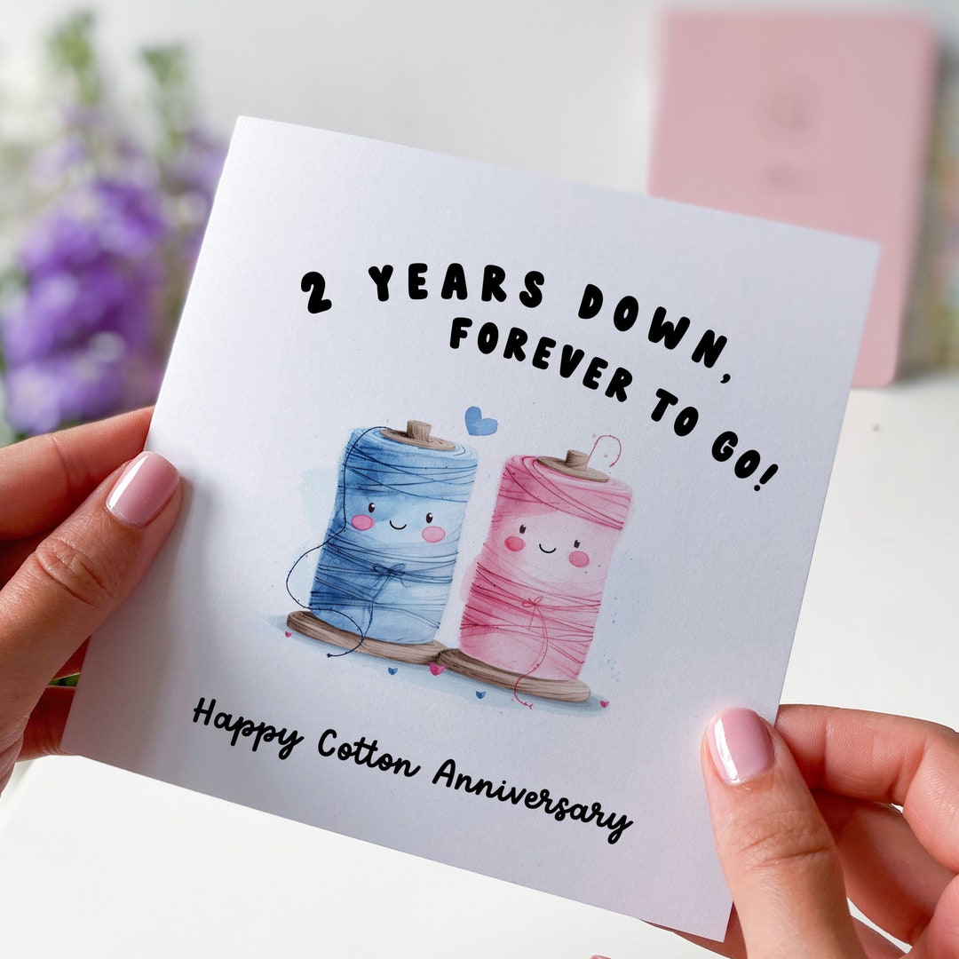 2nd Anniversary Card 2 Years Down, Forever to Go Cute Happy Second ...
