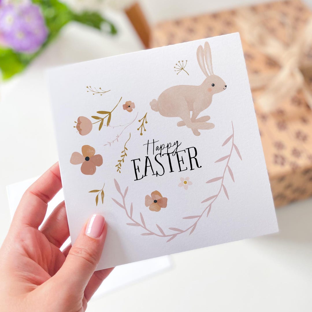 Easter Card Floral Bunny Card Spring Greeting Card Family Friend Happy ...