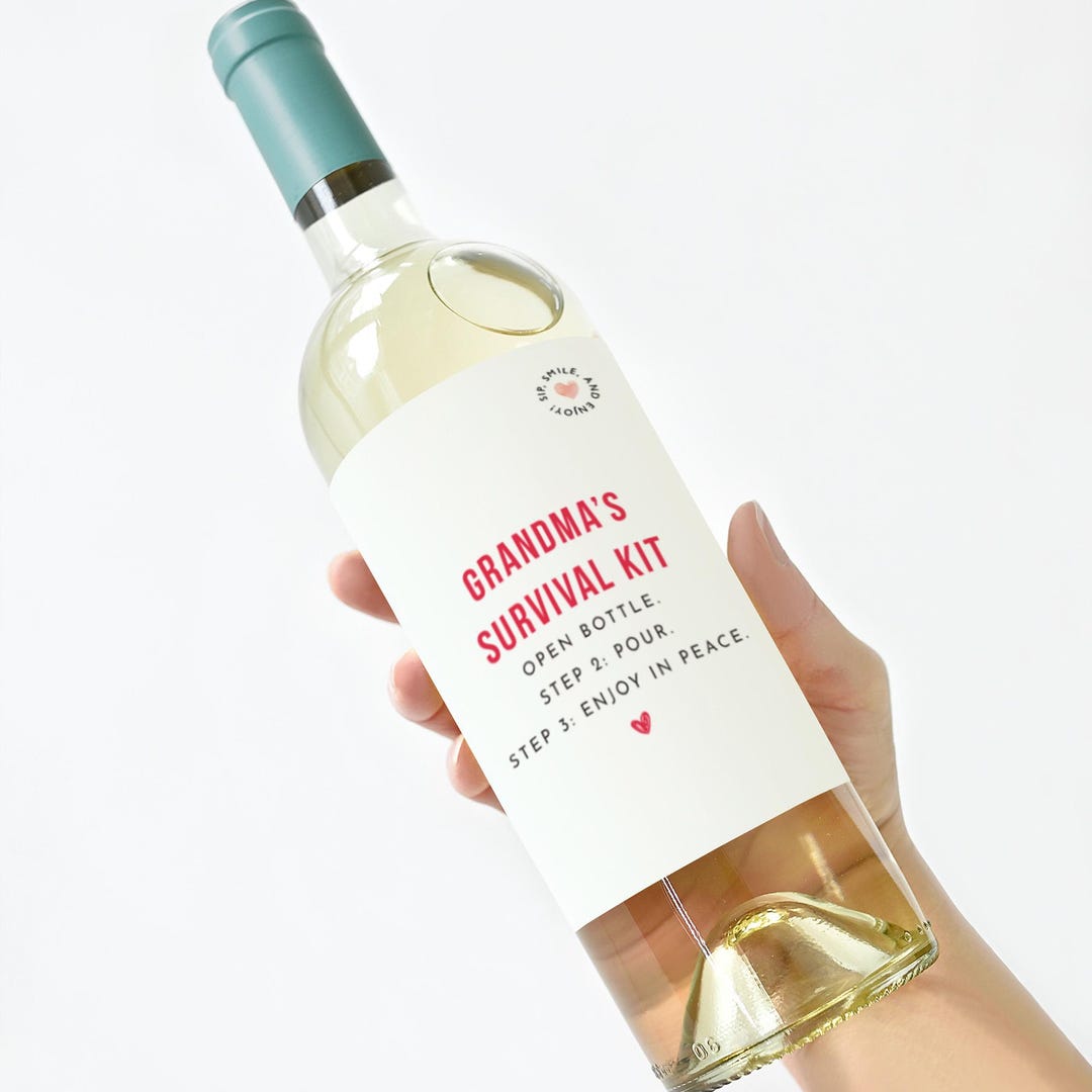 Grandma’s Survival Kit Wine Label Funny Mother’s Day Christmas Nan’s ...