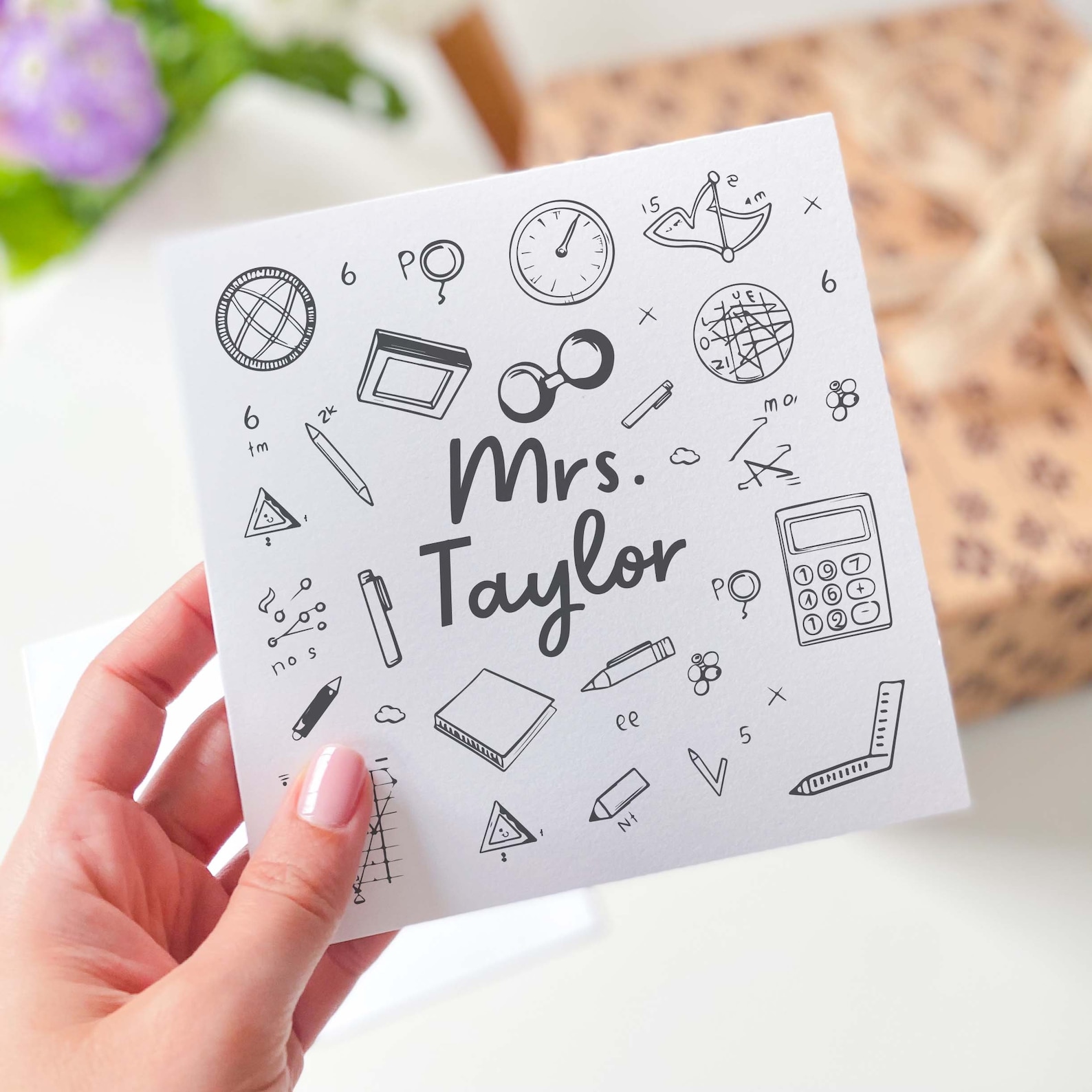 Personalized Math Teacher Thank You Card With Icons - Etsy