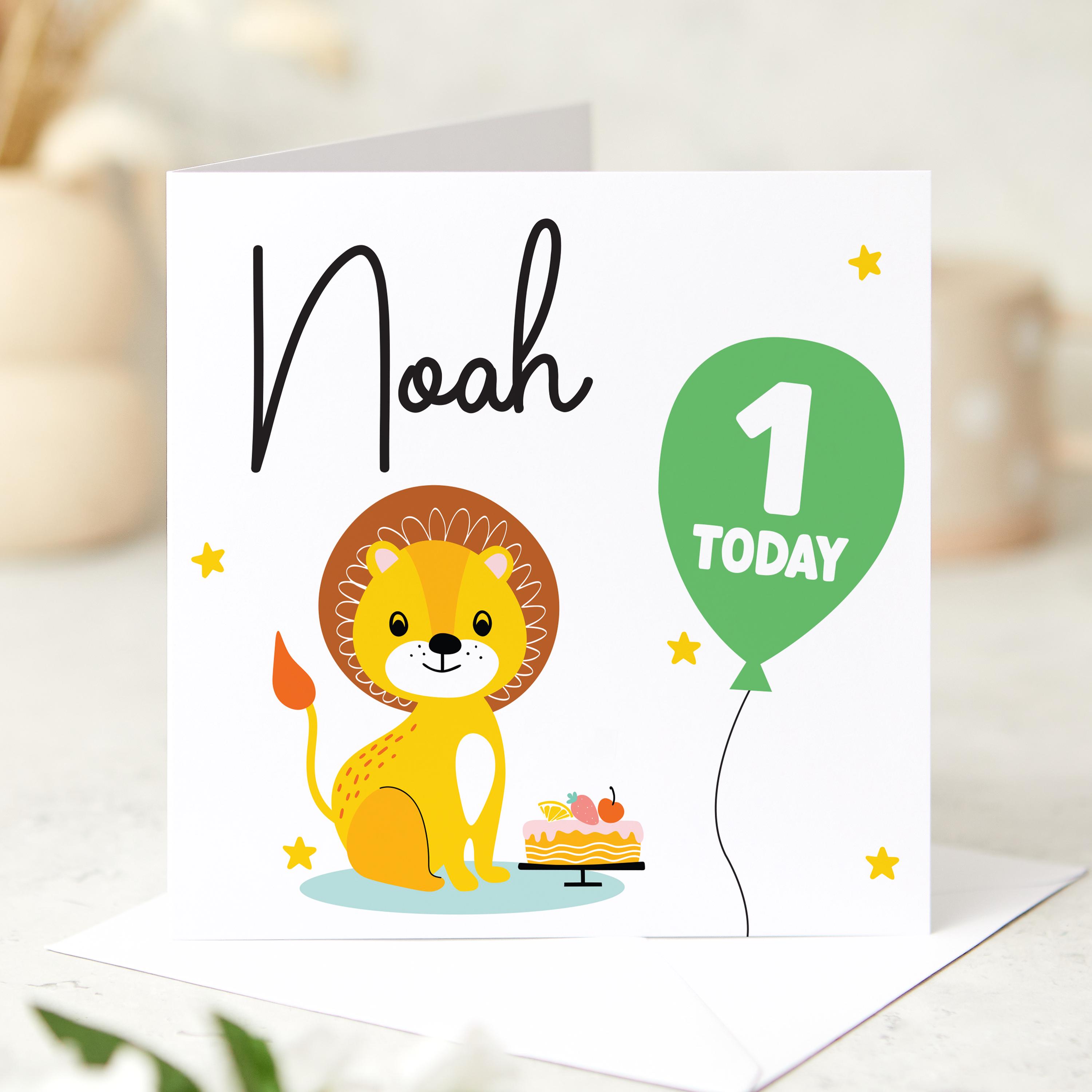 Personalised Kids Birthday Card for Boy Girl 1 Today Lion Jungle Themed ...