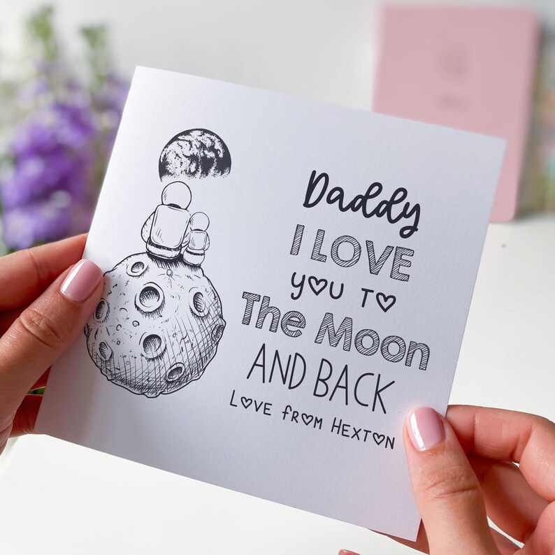 Card for Dad to the Moon and Back Daddy Card Personalised Space Themed ...