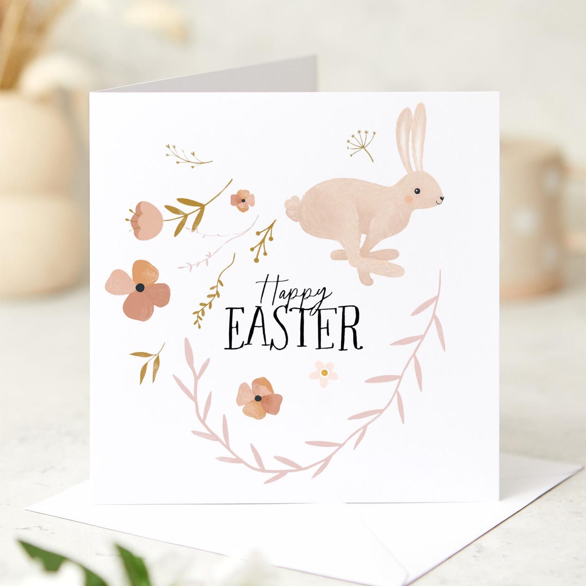 Easter Card Floral Bunny Card Spring Greeting Card Family Friend Happy ...