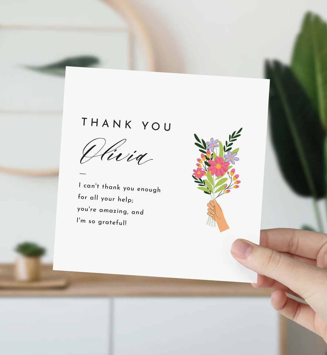 Thank You Card With Name Floral Personalised Gift Card for Her Him ...