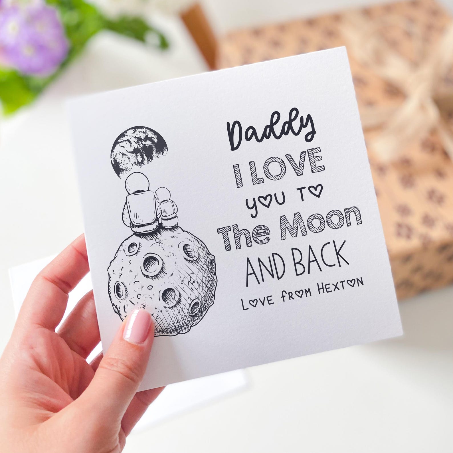 Card for Dad to the Moon and Back Daddy Card Personalised Space Themed ...