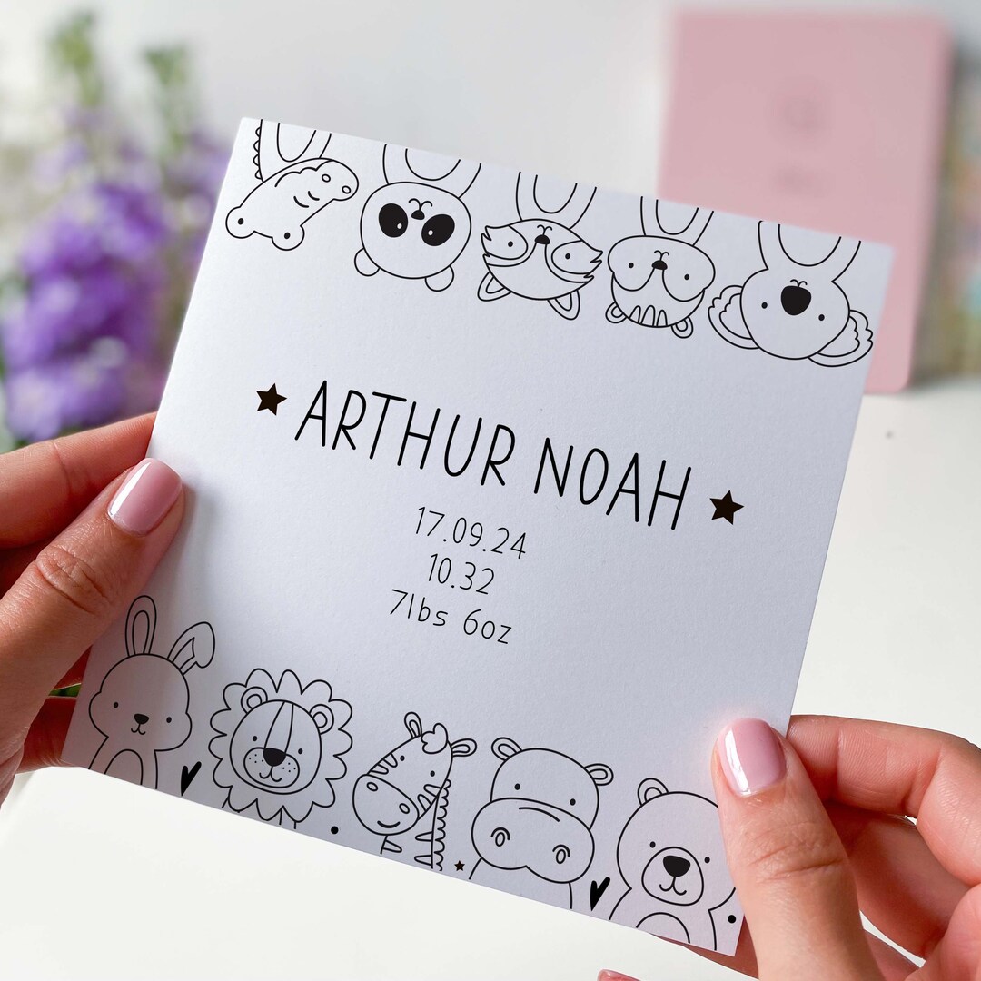 New Baby Card With Name Date Height Weight Gift Card Baby Boy Girl New ...