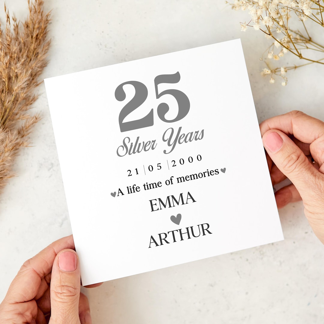 25th Silver Wedding Anniversary Card Personalised Milestone Keepsake ...