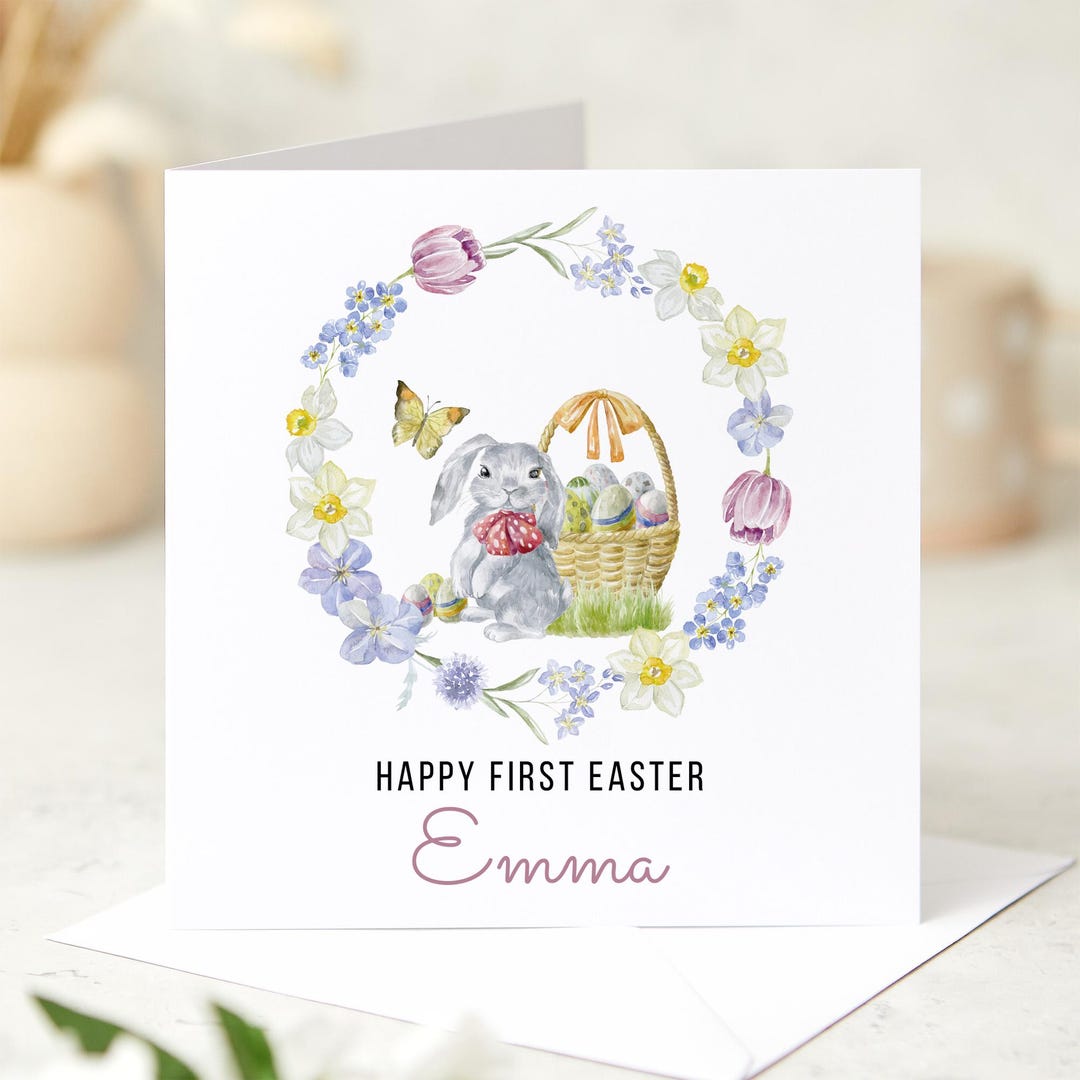 Personalised First Easter Card for Baby Easter Bunny Cute Floral 1st ...