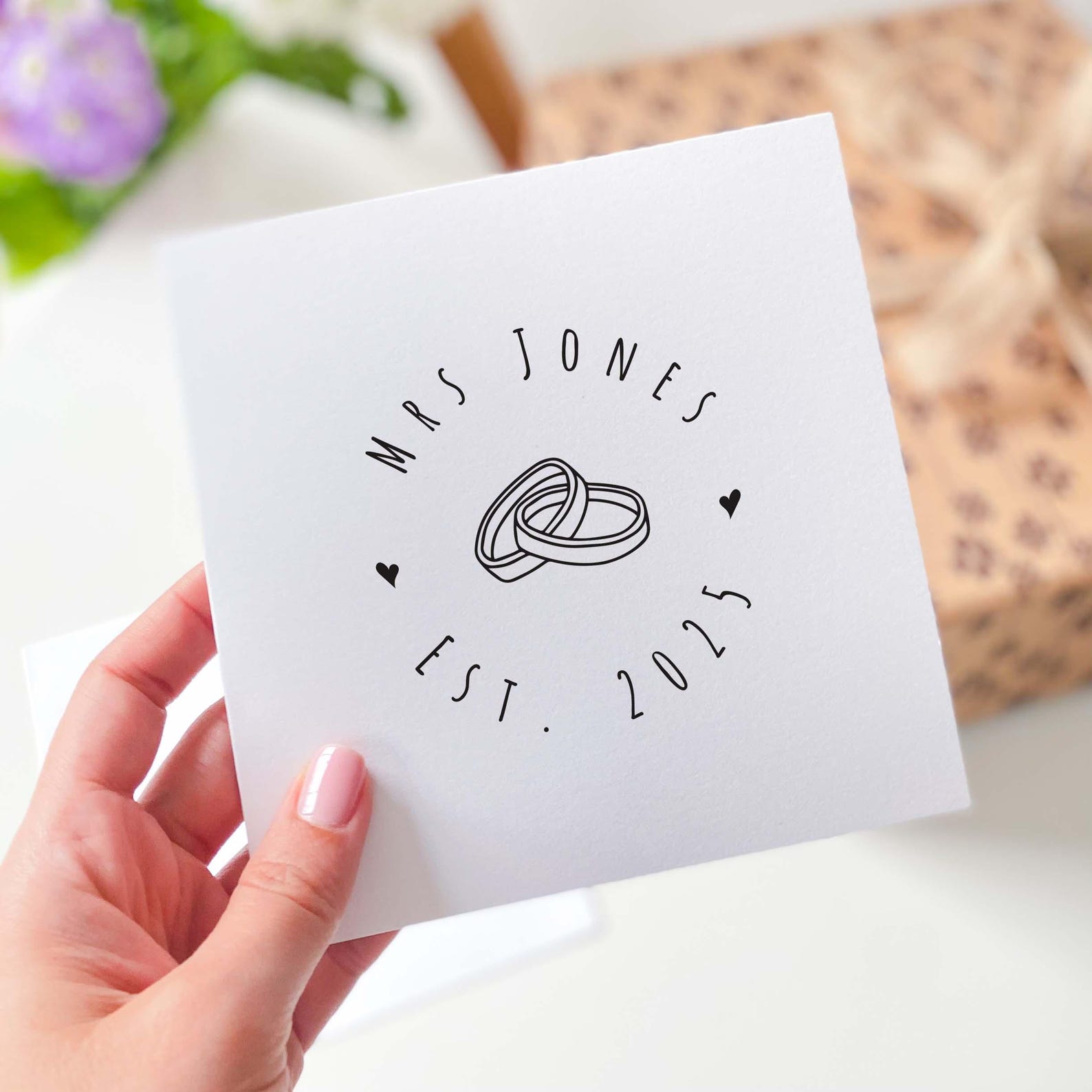 Card for Bride With Last Name and Wedding Date Mrs Wedding Day Card Hen ...