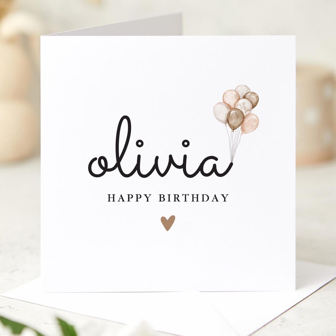 Personalised Happy Birthday Card With Balloons Modern Minimal Custom ...
