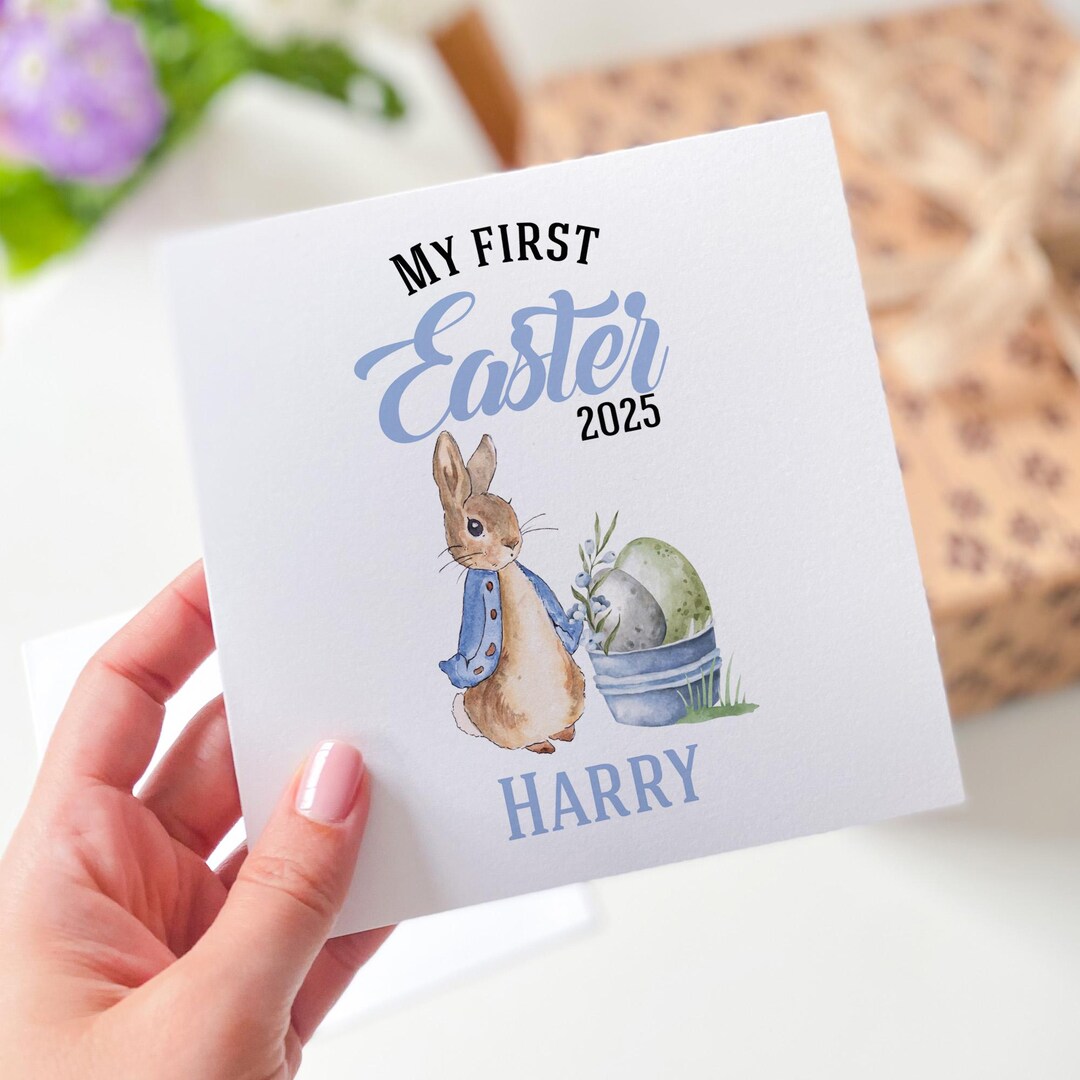 Personalised My First Easter Card Name Baby Boy or Girl Keepsake Bunny ...