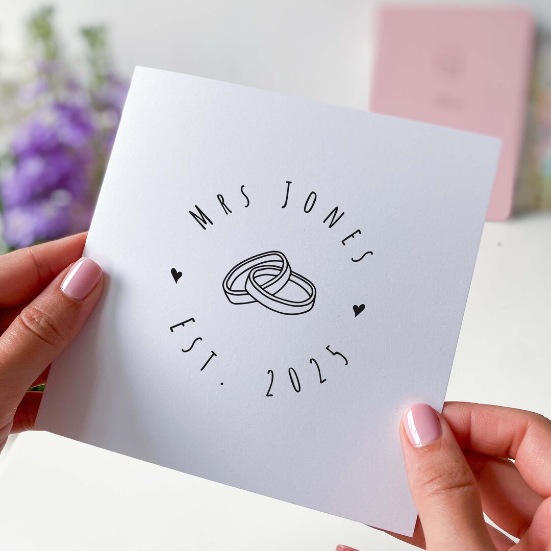 Card for Bride With Last Name and Wedding Date Mrs Wedding Day Card Hen ...