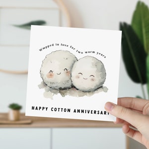 Second Wedding Anniversary card With Cute Cotton Balls 2nd Anniversary Card Happy Cotton ...