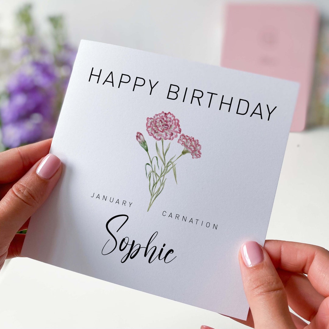 January Birthday Card Carnation Personalised Birth Flower Card for Born ...