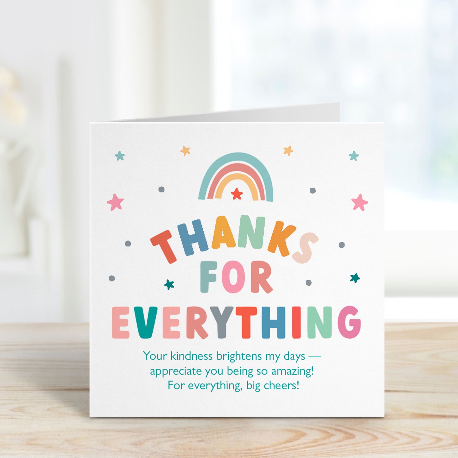 Thanks for Everything Card With Rainbow Design Gift Card for Her Him ...