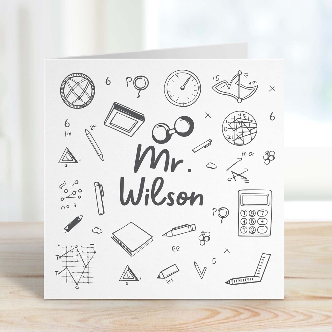 Math Teacher Card With Name Mathematic Icons Gift Card for Her Him ...