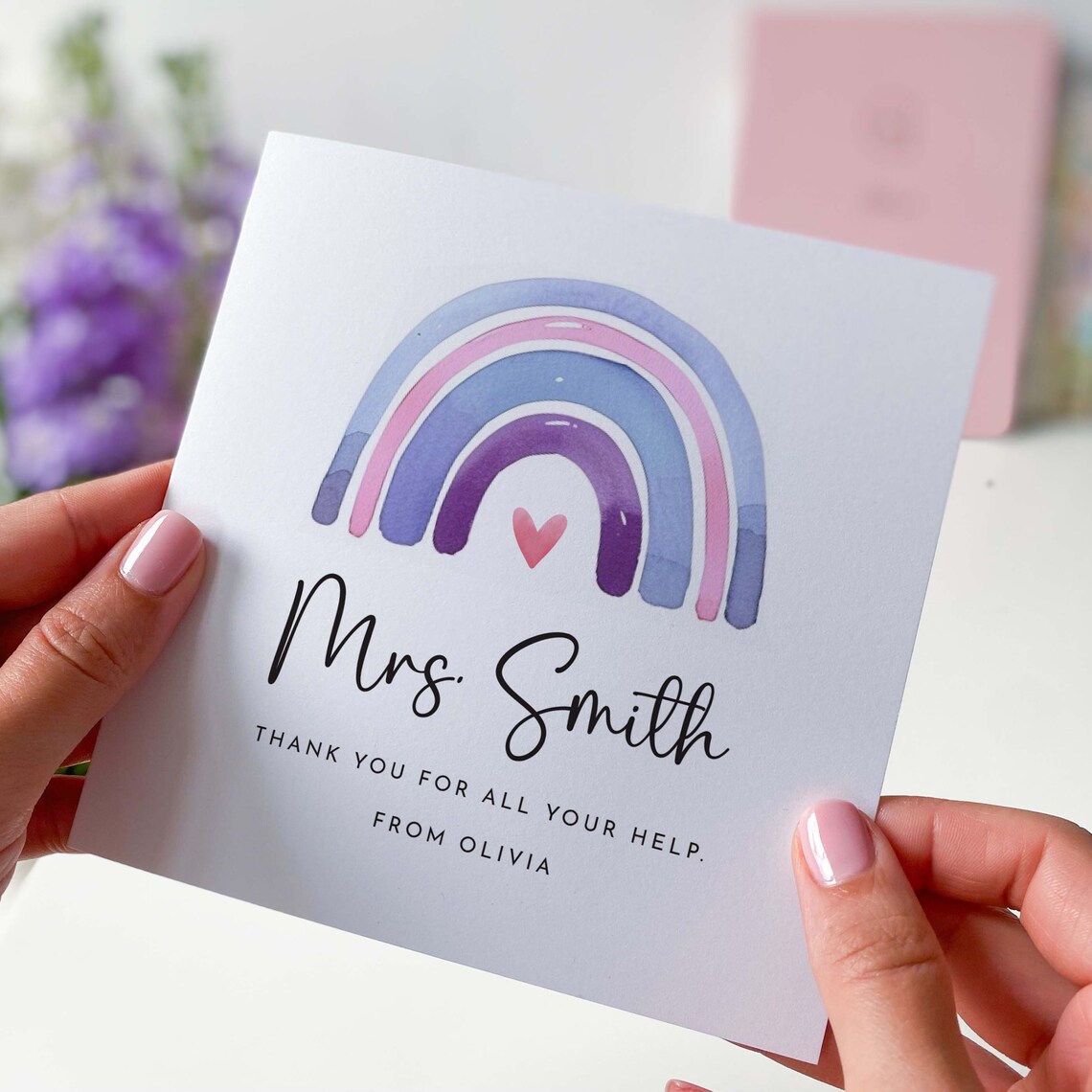 Thank You Card With Names and Rainbow Design Gift Card for Teacher ...