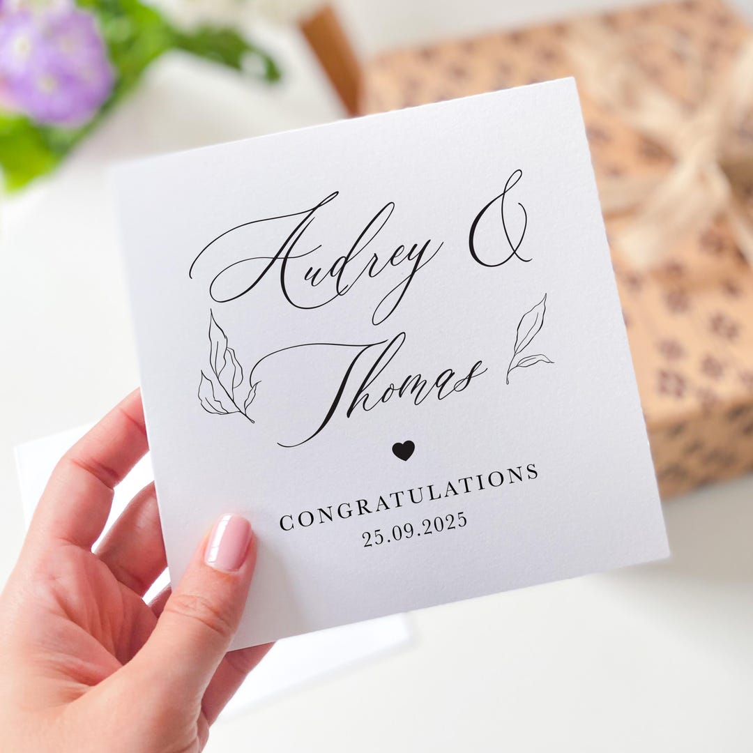 Personalised Wedding Congratulations Card – Elegant Custom Names and ...