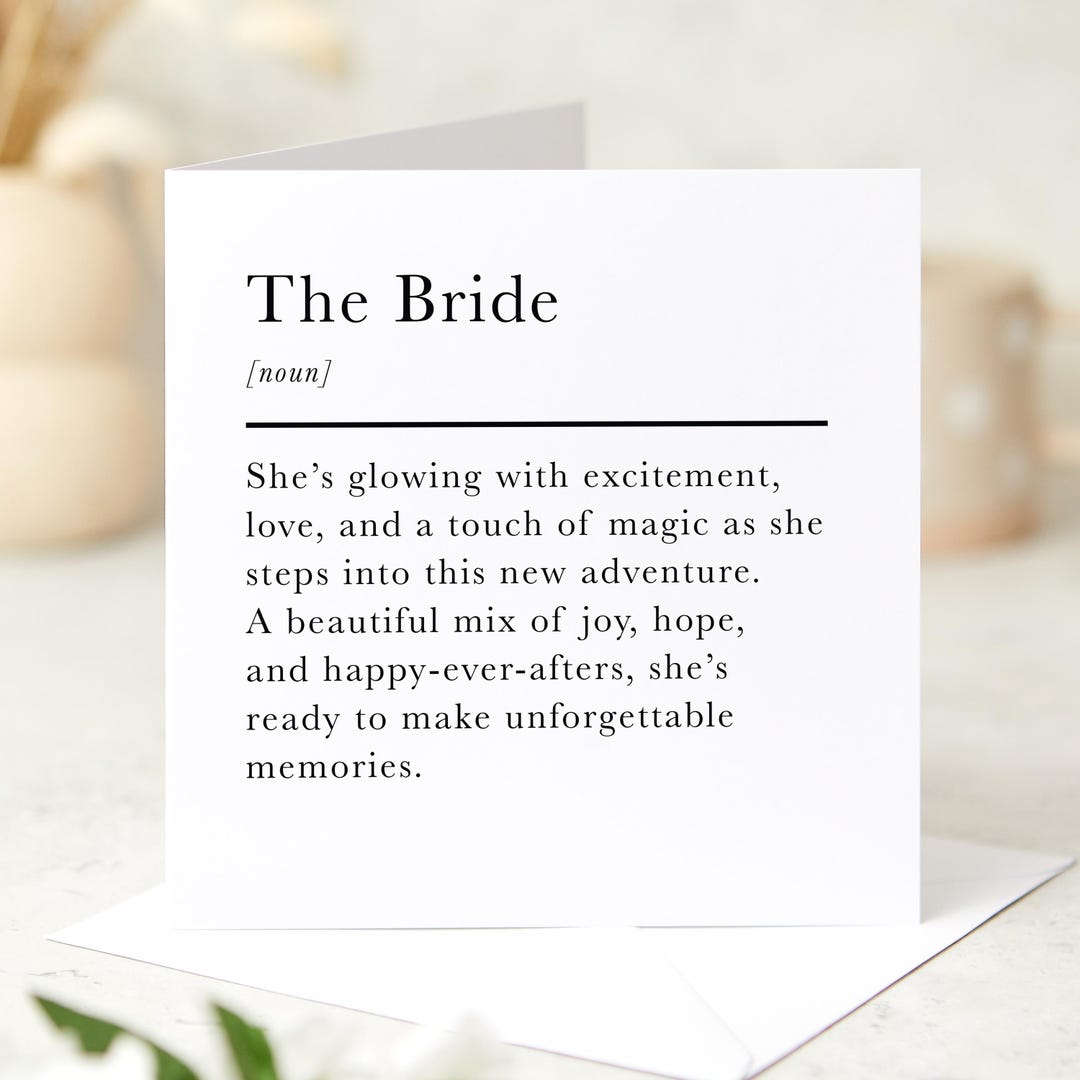 Bride Definition Card Elegant Wedding Day Card for the Bride ...