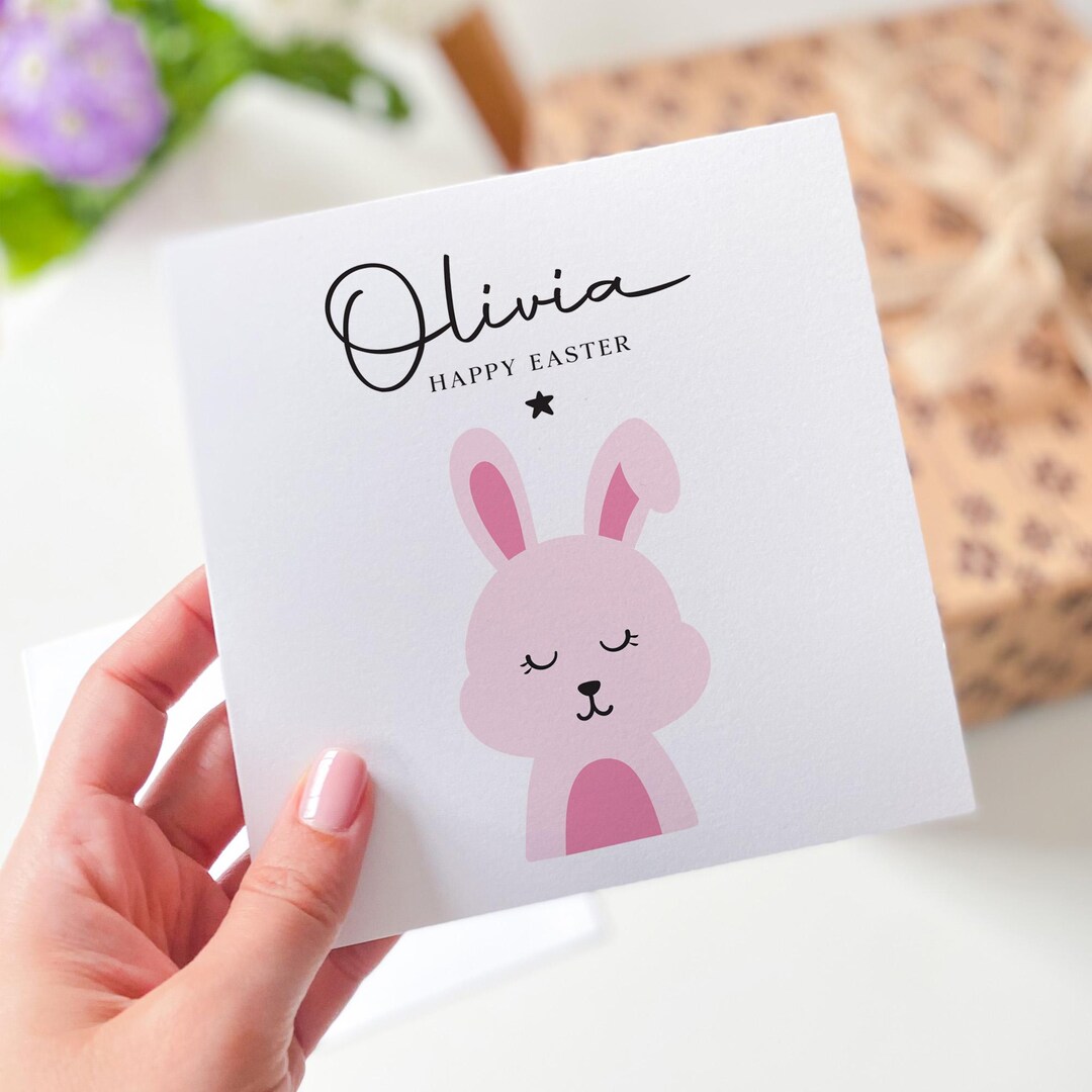 Personalised Easter Card for Boy or Girl Custom Name Bunny Card Cute ...