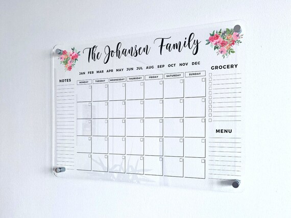 FREE PREVIEW Floral Acrylic Wall Calendar Personalized Dry - Etsy