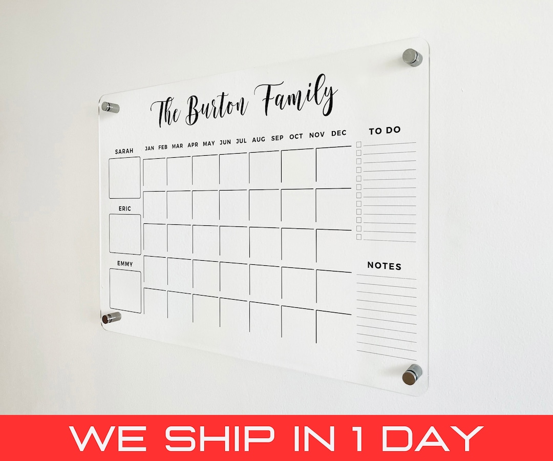 FREE PREVIEW Acrylic Family Planner Wall Calendar - Personalized Dry ...