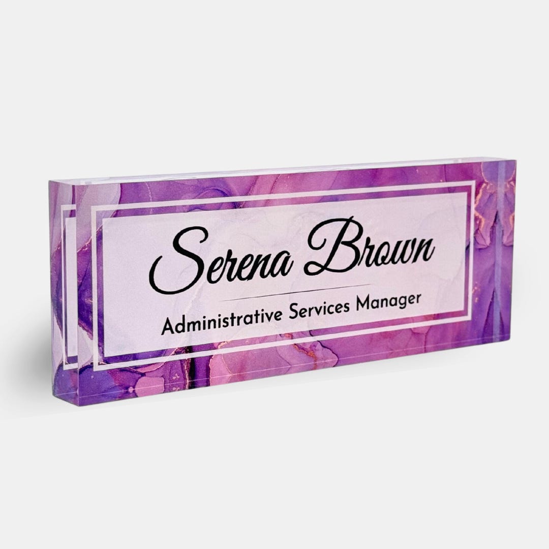 Customized Purple Acrylic Thick 8x3" - Desk Name Plate Block - Gift for ...