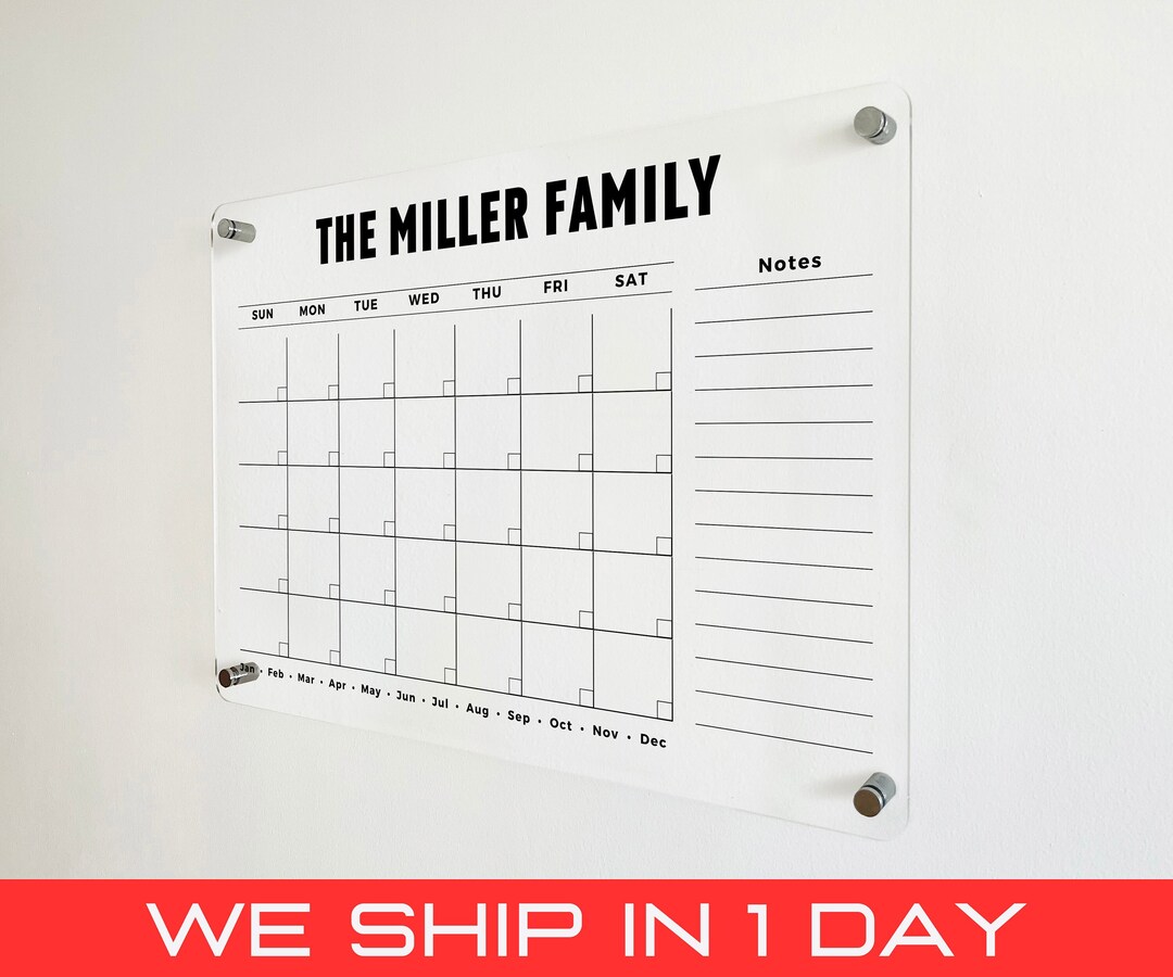 Acrylic Family Planner Wall Calendar - Personalized Dry Erase Board ...
