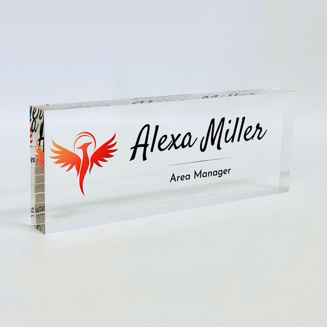 Personalized Logo Desk Name Plate Block 8x3" Customized Clear Acrylic ...
