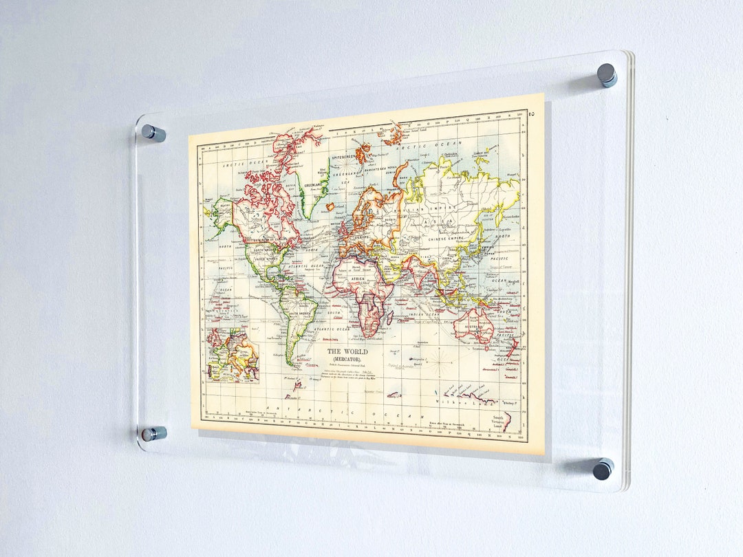 FLOATING MAP FRAME, Poster Frame, Clear Acrylic Frame, Frameless Frame ...
