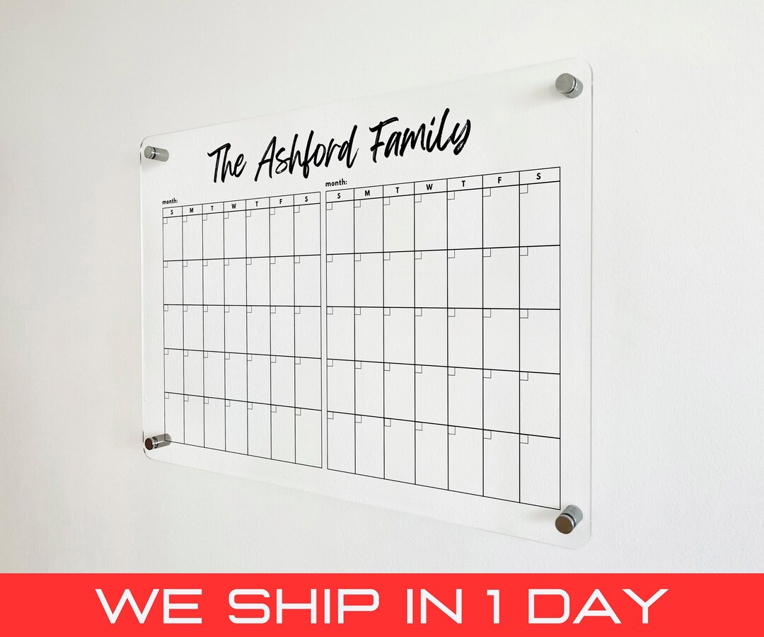 Two Month Clear Acrylic Calendar - Dry Erase Monthly Calendar, Monthly ...
