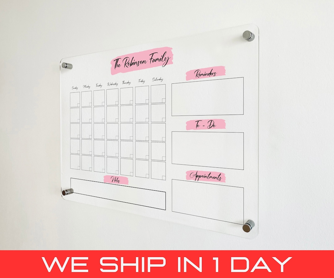 PERSONALIZED Acrylic Family Planner Wall Calendar - Dry Erase Board ...