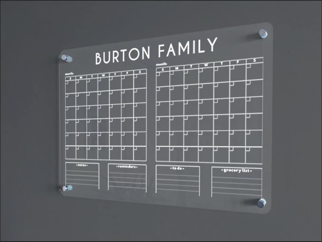 Two Month Clear Acrylic Wall Calendar - Personalized Dry Erase Board ...