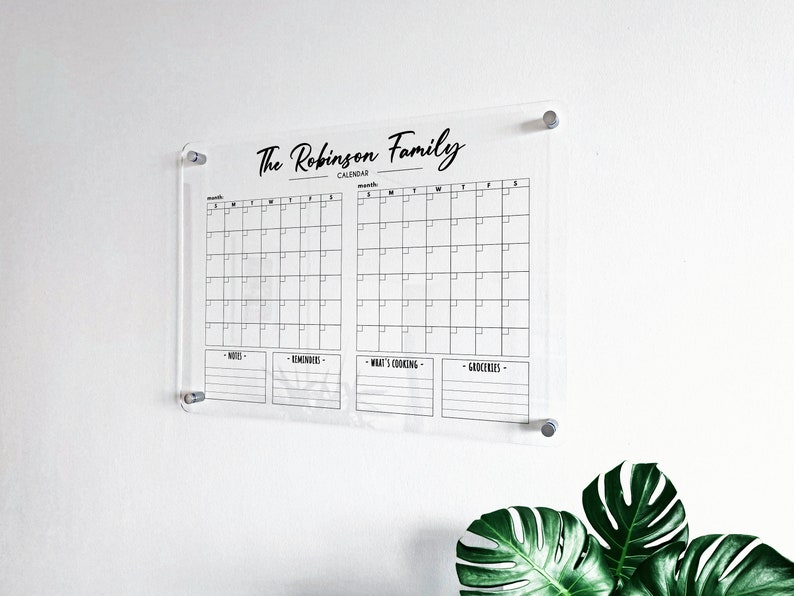 Two Month Clear Acrylic Calendar Dry Erase Monthly Calendar - Etsy