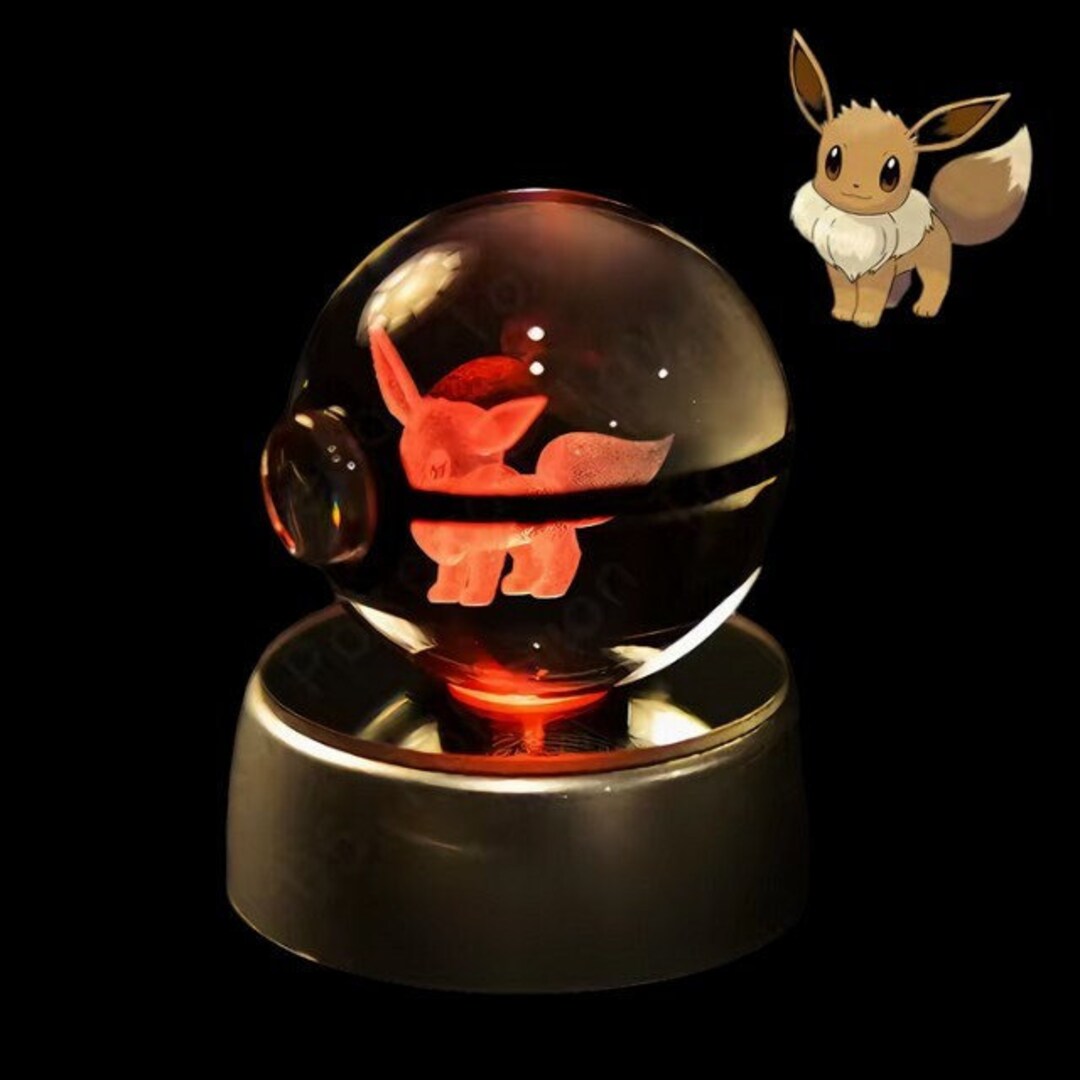 Pokemon 3D Crystal Ball Eevee Pikachu Gengar Mew Figurines Lamp Base ...